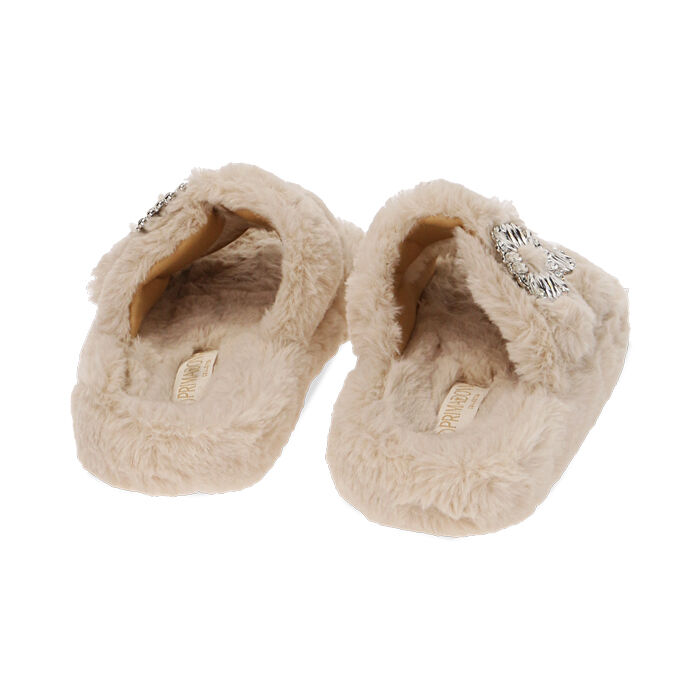 Ciabatte donna fluffy panna con cristalli | Primadonna Collection