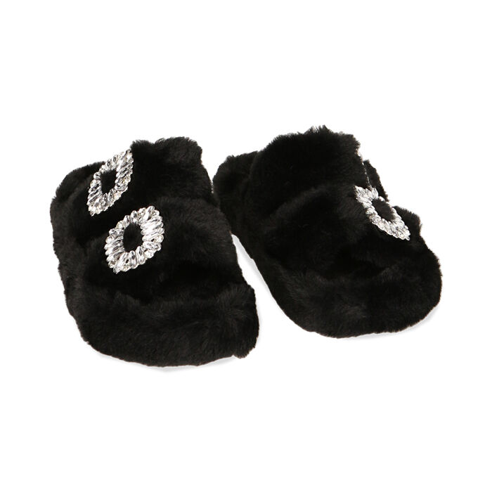 Ciabatte donna fluffy nere con cristalli | Primadonna Collection