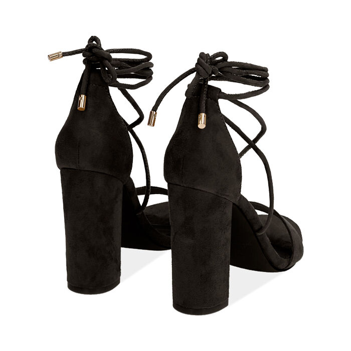 Sandali Donna Lace Up Neri In Microfibra Tacco 105 Cm Primadonna