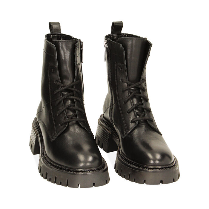 Anfibi donna neri in pelle, tacco 4,6 cm | Primadonna Collection
