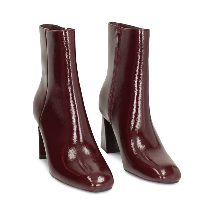 Bottines bordeaux en cuir verni pour femme - Primadonna Collection