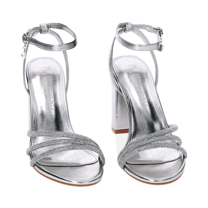 Sandales femme avec talon argent en laminé avec pierres | Primadonna ...