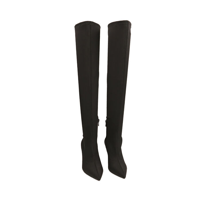Stivali Donna A Coscia Neri In Tessuto Tacco 8 Cm Primadonna Collection