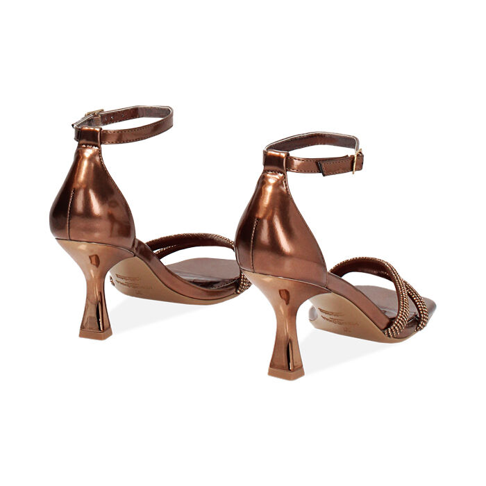 Sandales à talon femme cuivre en laminé avec pierres | Primadonna ...