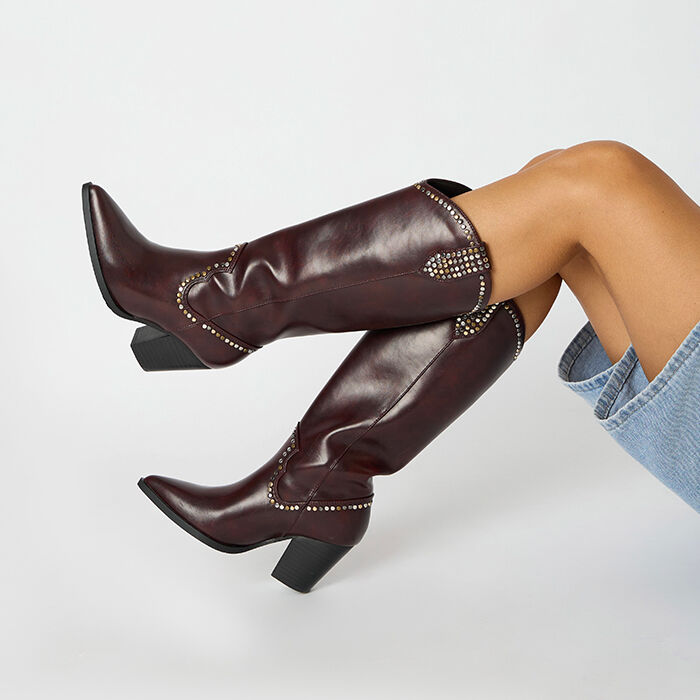 Stivali texani bordeaux da donna con tacco 7,2 cm - Primadonna Collection