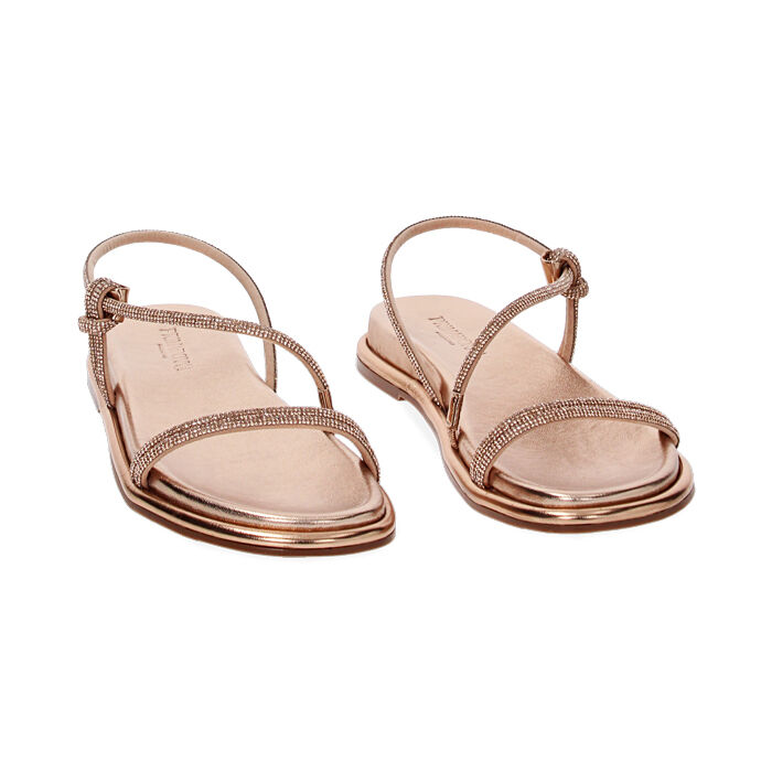 Sandales femme plates rose-doré en lamé avec pierres | Primadonna ...
