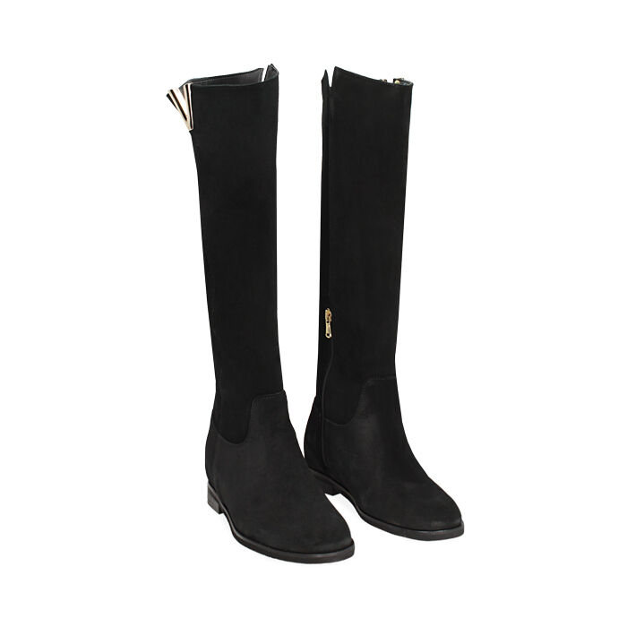 Stivali neri in camoscio, zeppa interna 2,5 cm | Primadonna Collection