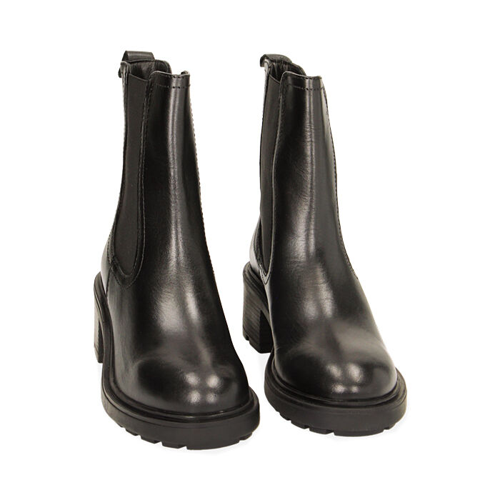 Stivaletti donna Chelsea neri in pelle, tacco 5,5 cm | Primadonna ...