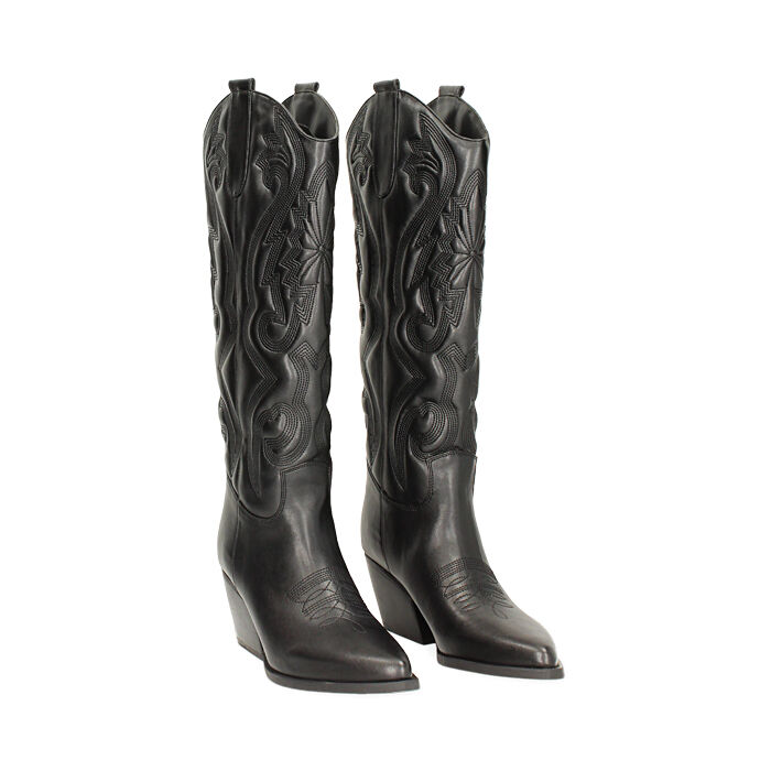 Stivale texano nero con gambale impunturato I Primadonna Collection