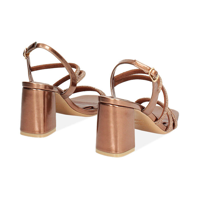 Sandalo donna rame da sera, tacco largo 7,5 cm | Primadonna Collection