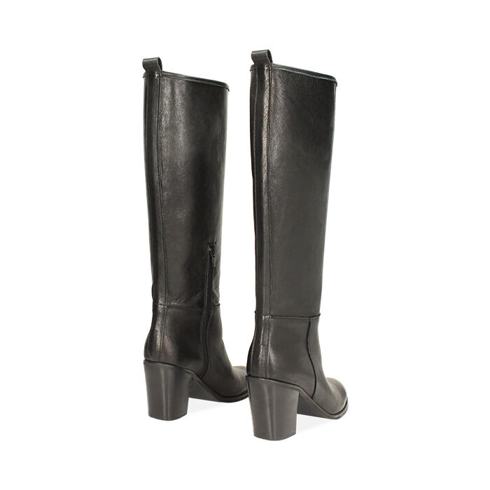 Stivali in pelle lavata nera con tacco 8 cm - Primadonna Collection
