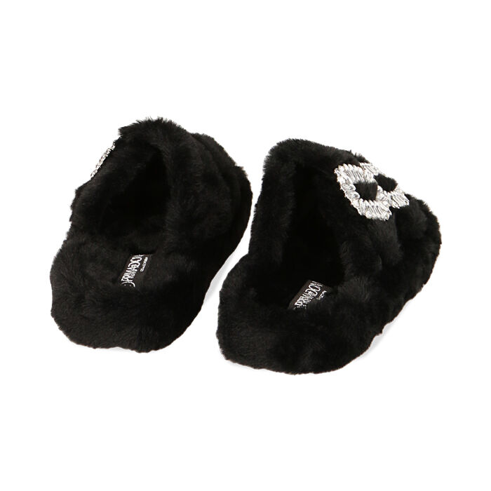 Ciabatte donna fluffy nere con cristalli | Primadonna Collection