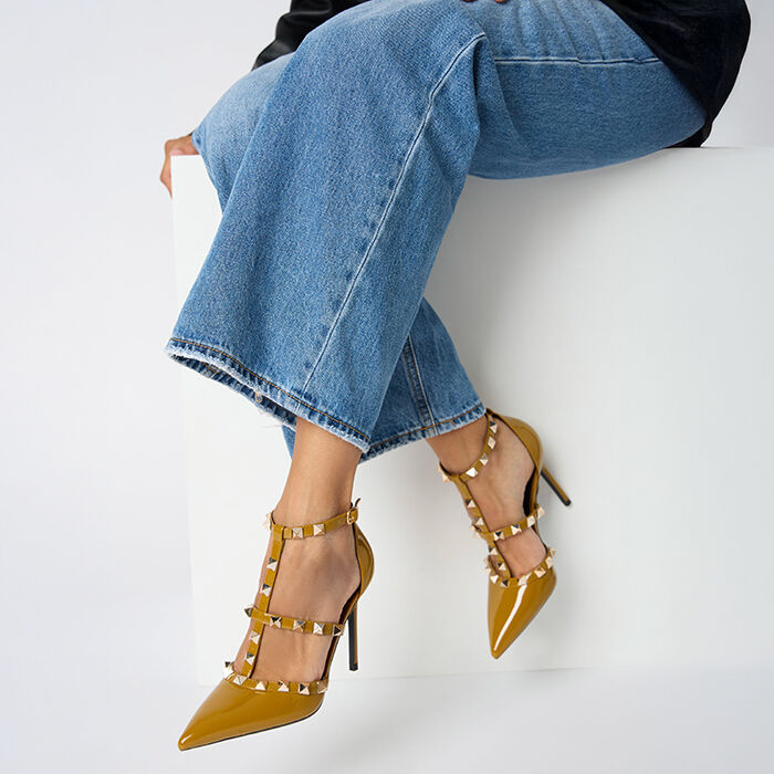 Décolleté open ocra con tacco 10,7 cm - Primadonna Collection