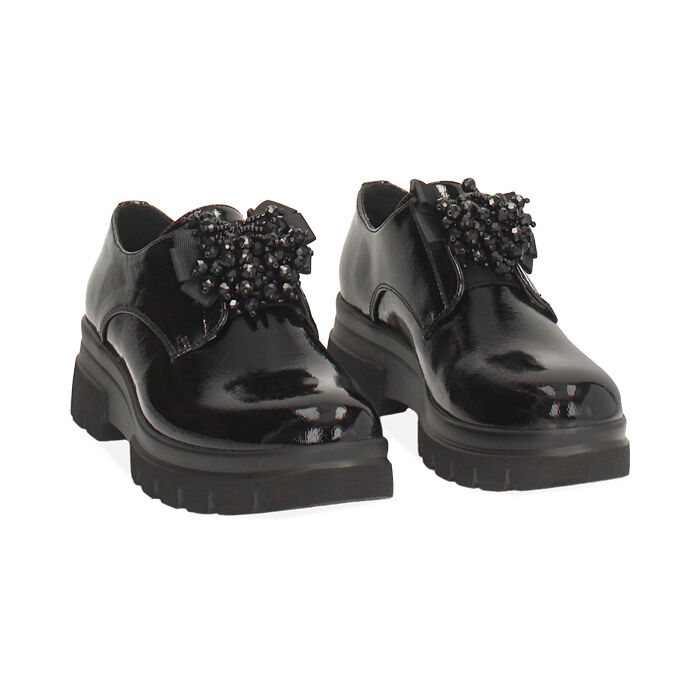 Chaussures à lacets noires en cuir verni avec talon de 5,2 cm ...